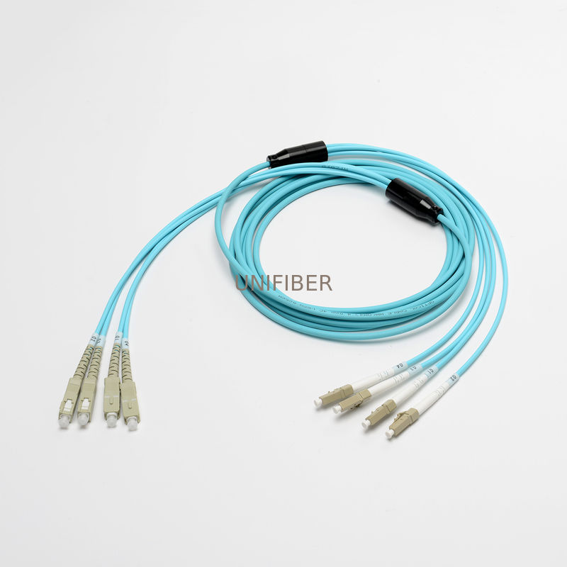Fiber optic patch cord SC LC Breakout 3.0mm 4 core 50/125um OM3 armored ...